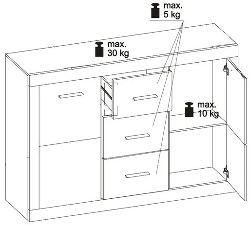 Komoda Stone 147 cm, beton/bílá