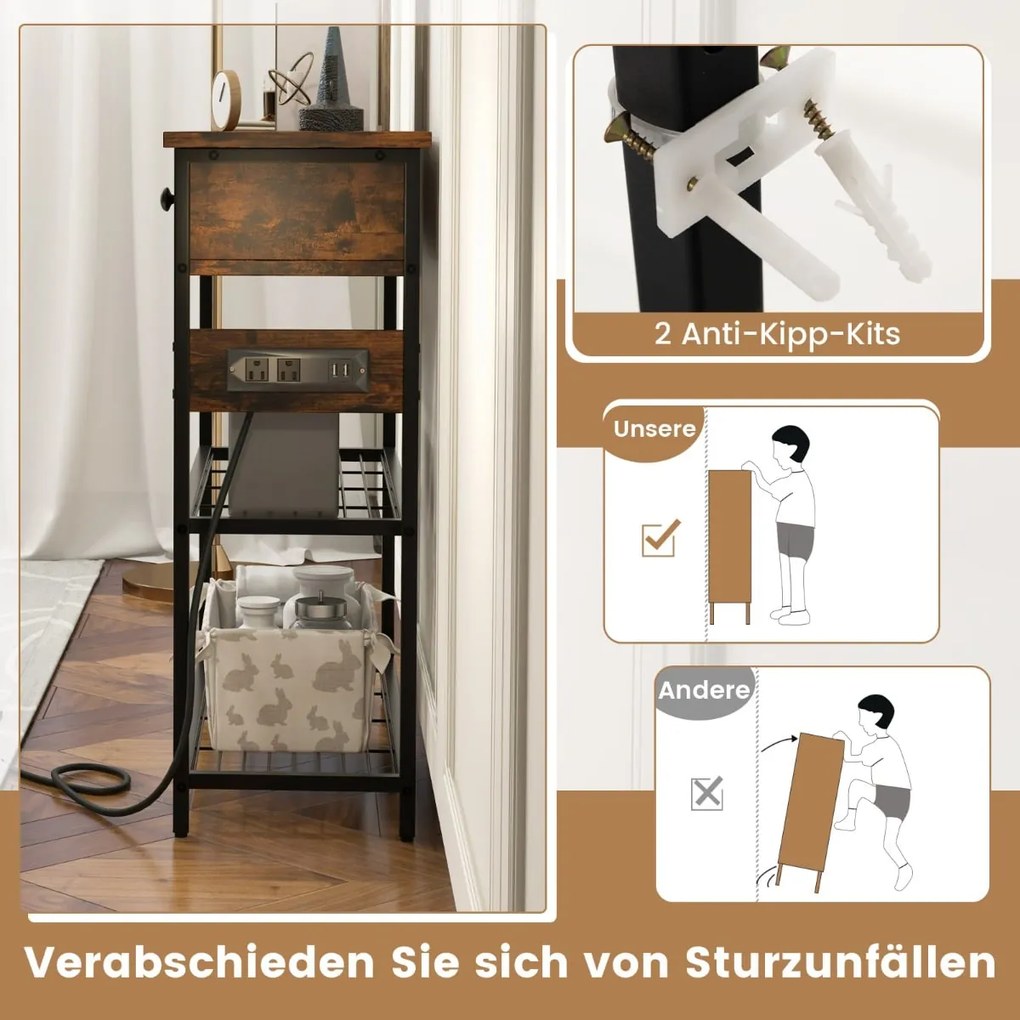 Costway Stolní nabíjecí stanice Entryway se 2 zásuvkami a 2 kovovými mřížkovými