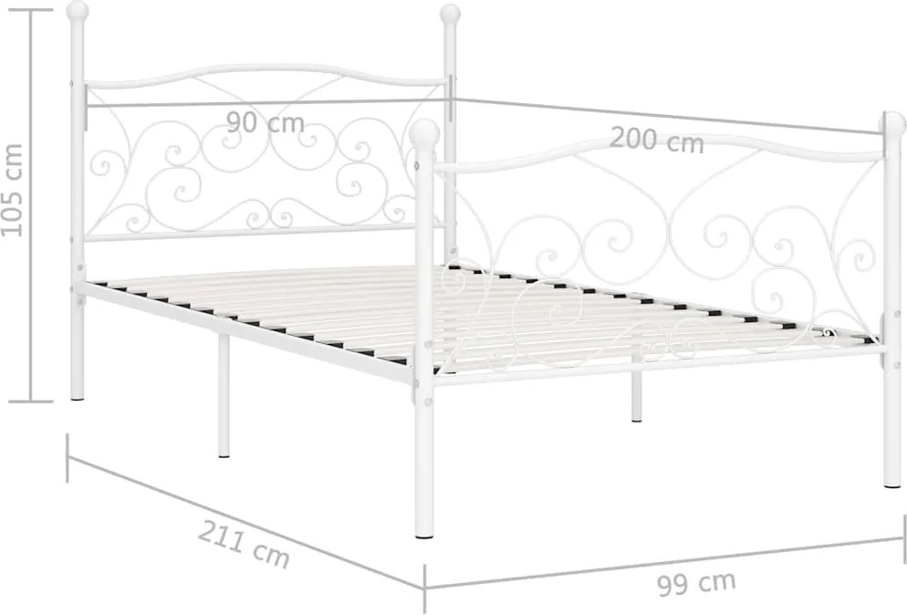 Rám postele s laťkovým roštem bílý kov 90 x 200 cm 284447