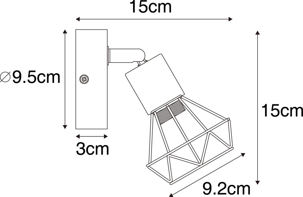 Průmyslové bodové světlo černé se dřevěným otočným a naklápěcím ramenem - Mosh
