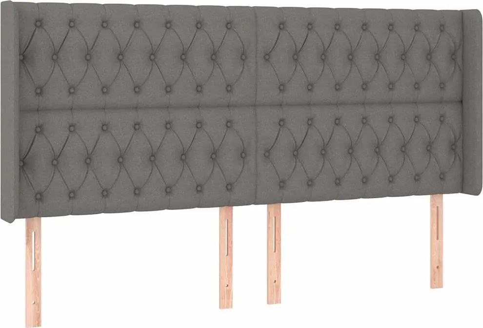 Čelo postele s LED tmavě šedé 183 x 16 x 118/128 cm textil 3124399