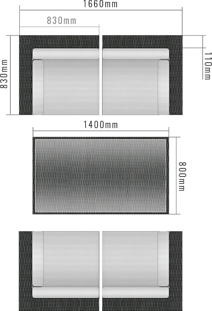DEOKORK Ratanová variabilní sestava jídelní SEVILLA pro 4 osoby (antracit)
