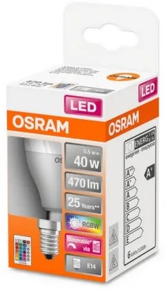 LED žárovka E14 OSRAM STAR+ CL P 4,9W (40W) s dálkovým ovladačem RGBW (teplá bílá 2700K) stmívatelná