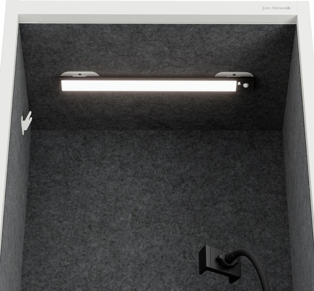 Skříň se sedákem a zónou ticha SALLY MentalBox, bílá konstrukce, tmavě šedý sedák, 1850 x 600 x 400 mm