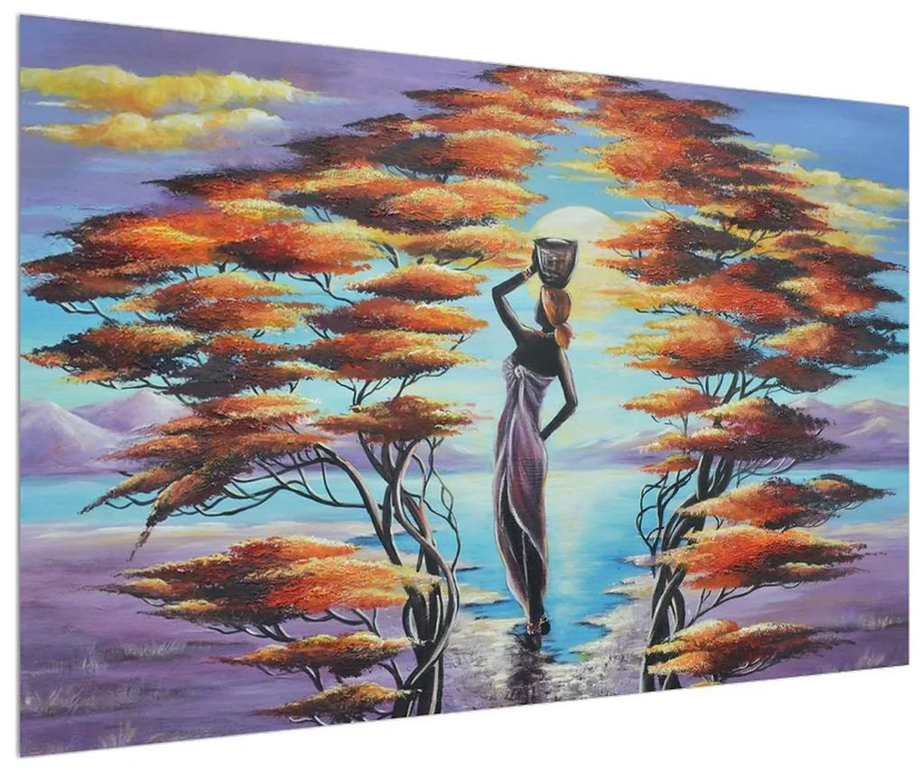 Orientální obraz ženy, stromů a slunce (120x80 cm)