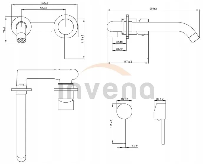 Invena Dafni, umyvadlová podomítková baterie, černá matná, BP-88-U04-A