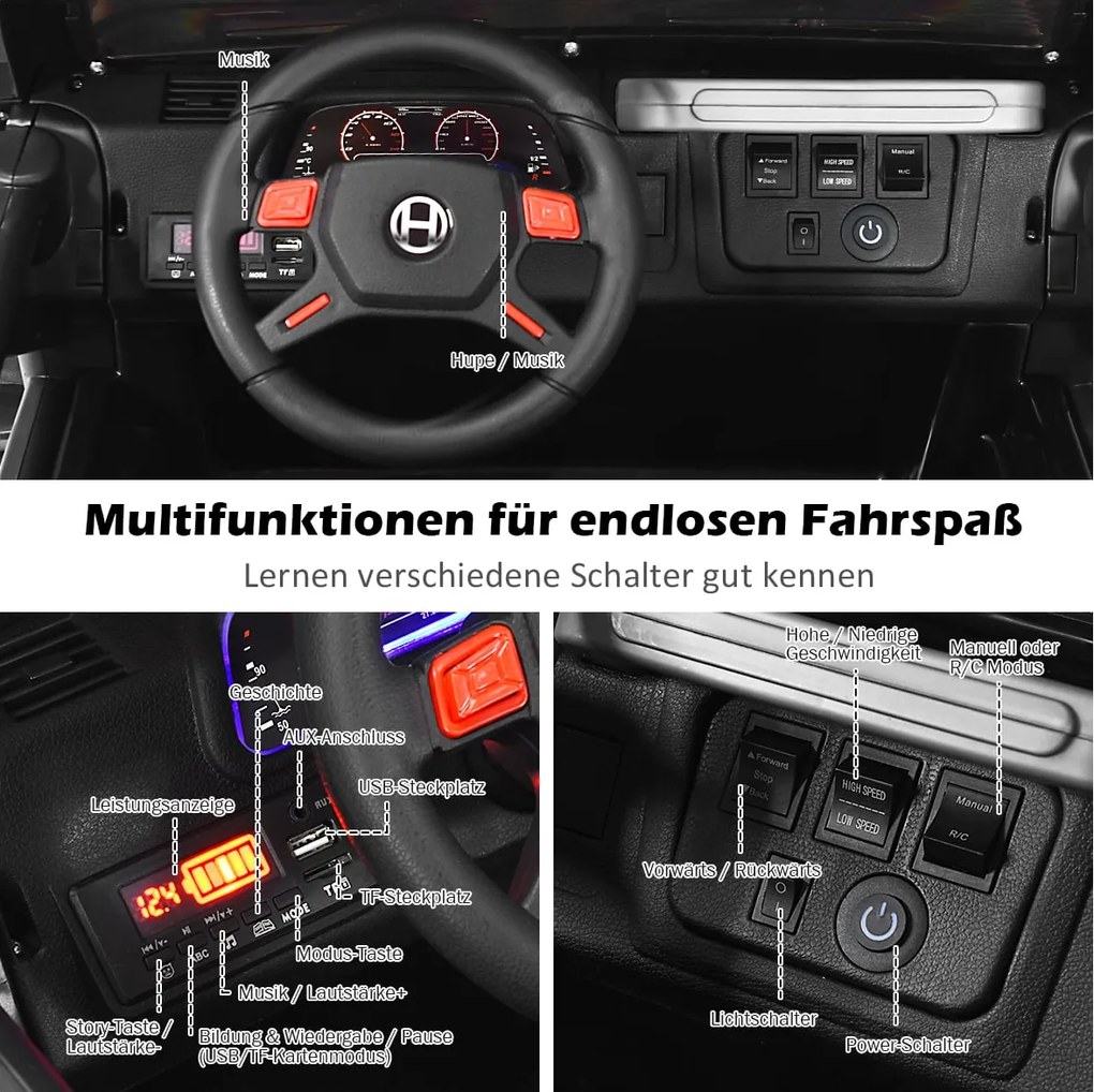 Costway Elektrické auto 12 V napájené baterií se 2 sedadly, černé, černý