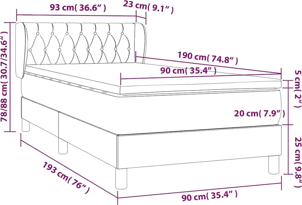 Box spring postel s matrací černá 90x190 cm textil 3127007
