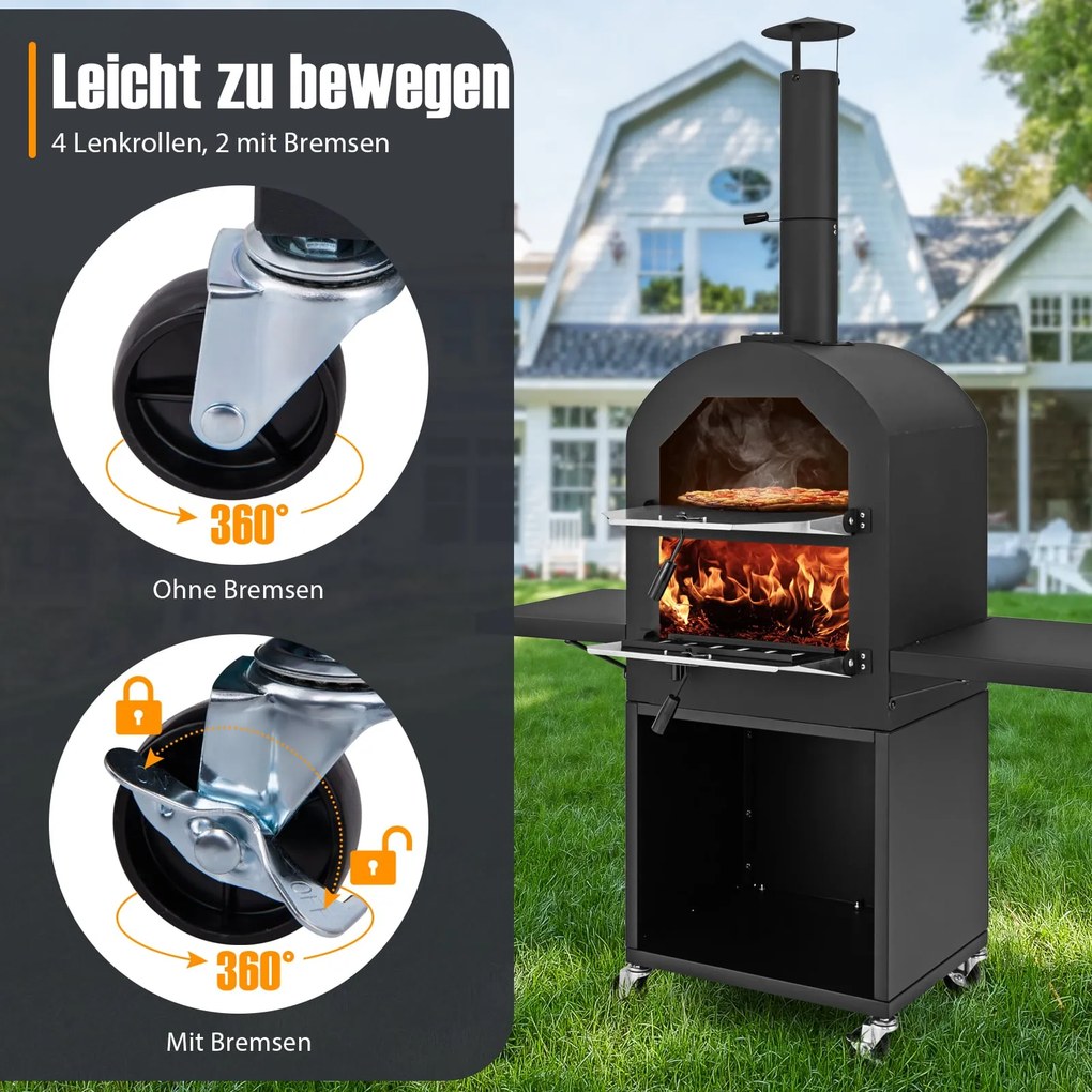 Costway Venkovní pizza pec na dřevo s ochranným krytem 305 cm pizza kámen