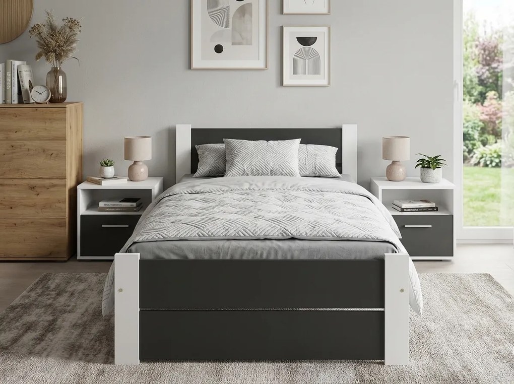 Postel IKAROS DOUBLE 80 x 200 cm, antracit/bílá Matrace: Matrace Coco Maxi 20 cm, Rošt: S laťkovým roštem