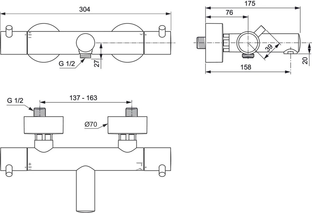 Ideal Standard CeraTherm T125 - Vanová termostatická baterie nástěnná, chrom A7588AA