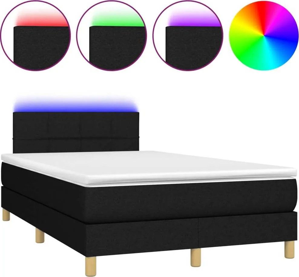 vidaXL Box spring postel s matrací a LED 120 x 200 cm textil [3133704] Barva: Černá