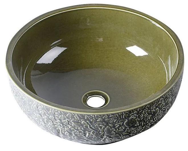 PRIORI keramické umyvadlo, průměr 43cm, olivová zelená