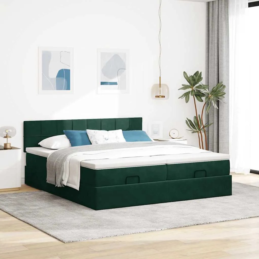 Osmanský rám postele s matrací tmavě zelená 200x200cm samet 3312932