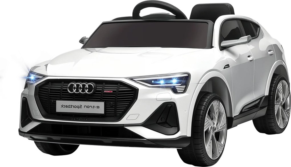 HOMCOM Elektroauto pro děti 12V Audi E-tron s dálkovým ovládáním, bezpečnostním pásem a hudbou (MP3/USB/TF), vozidlo pro děti 3-5 let, 3-5 km/h, Bílá