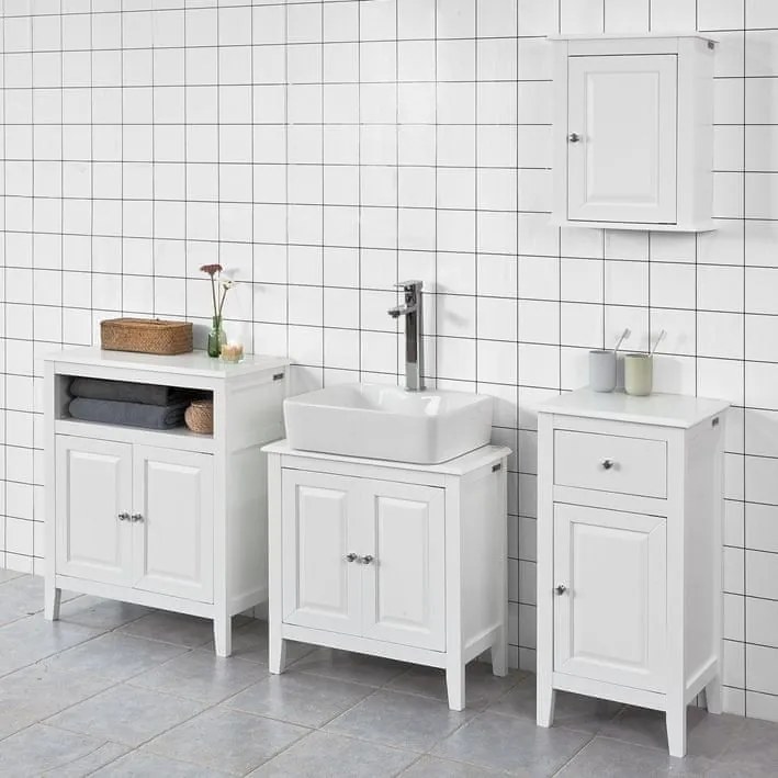 Sobuy FRG204-W Koupelnová komoda Koupelnová skříňka Příborník předsíňka Koupelnový nábytek Bílá 69x80x33cm