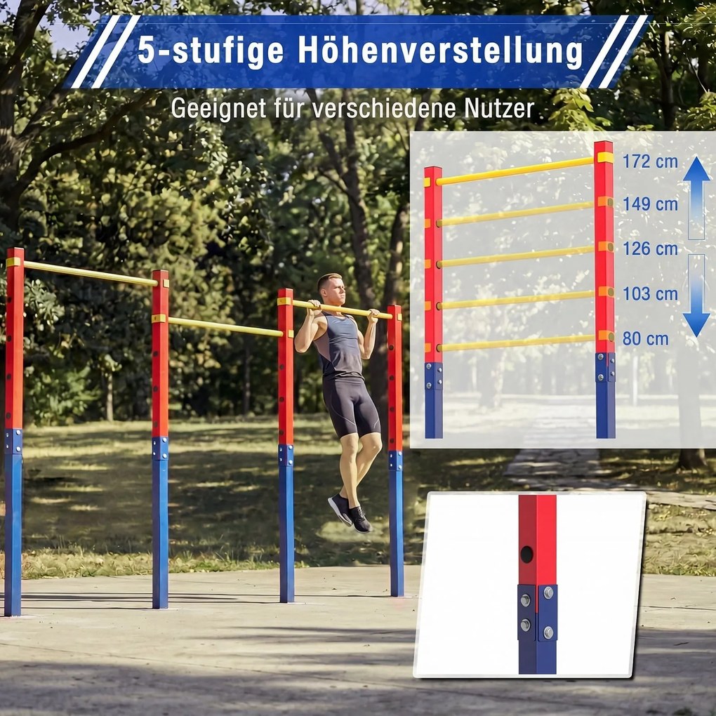 Costway Stahovací tyč vodorovná tyč výškově nastavitelná 80-172 cm z pozinkované