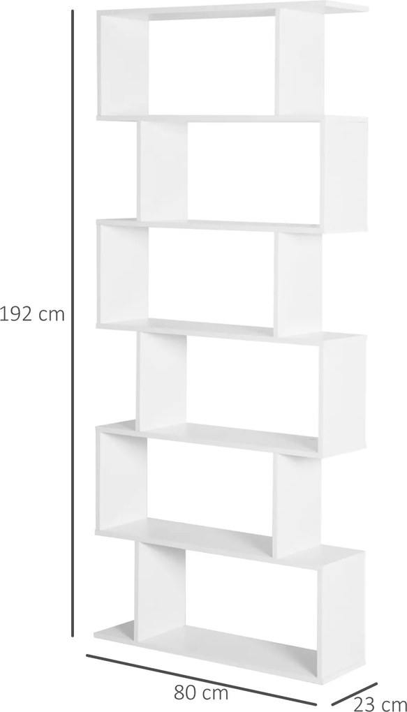 HOMCOM Moderní Knihařská Skříň s 6 Policemi pro Jídelnu, Obývací Pokoj a Kancelář 80x23x192 cm Bílá