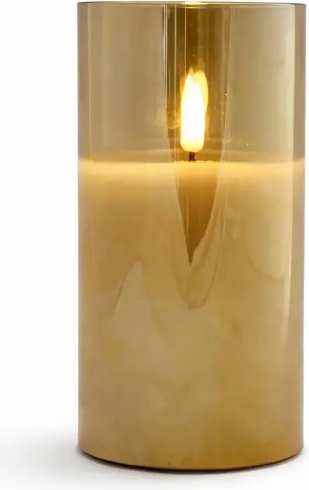 LED svíčka ve skle na baterie, Ø 7,5 × 15 cm, šedá, 2× AA, teple bílá