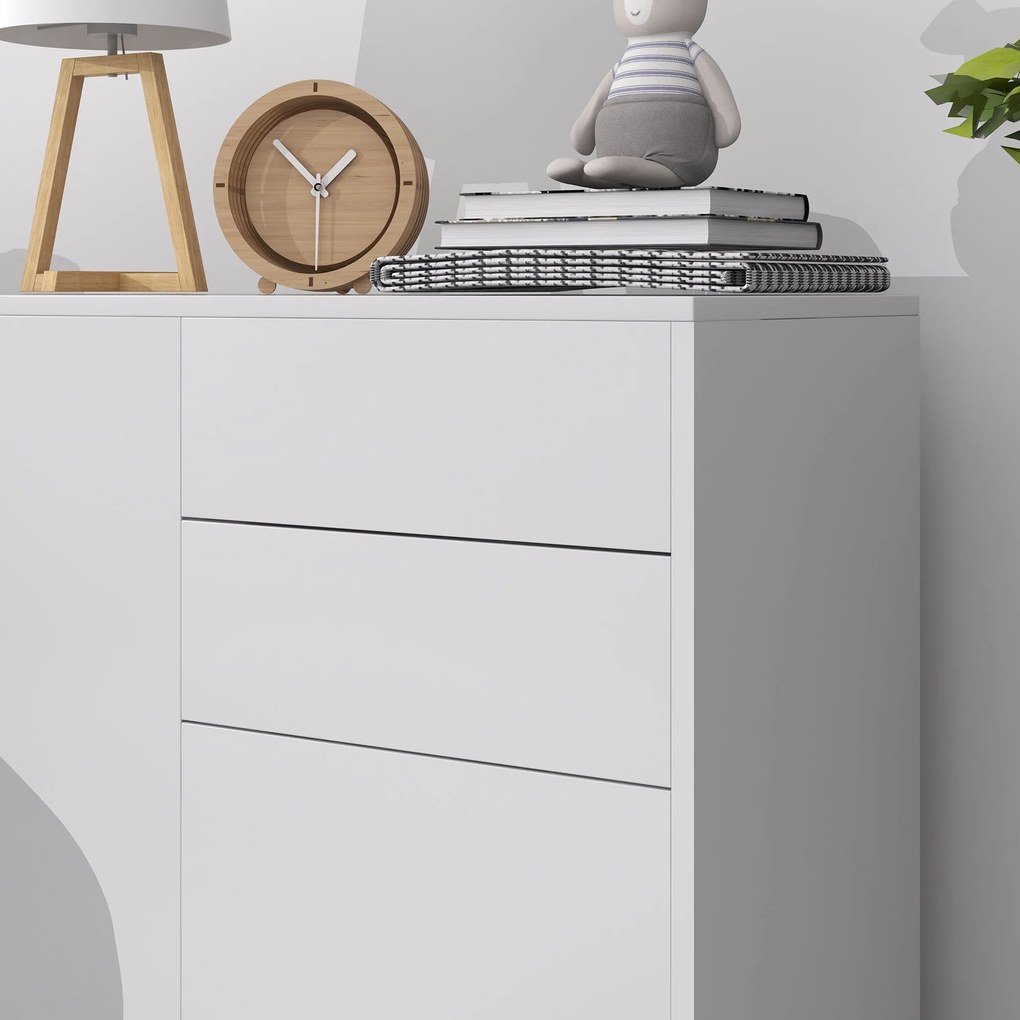 Úložný kabinet HOMCOM s 2 zásuvkami a 2 skříňkami, nastavitelnými policemi, pro obývací pokoj, kuchyň, ložnici, 79 x 36 x 74 cm, leskle bílý