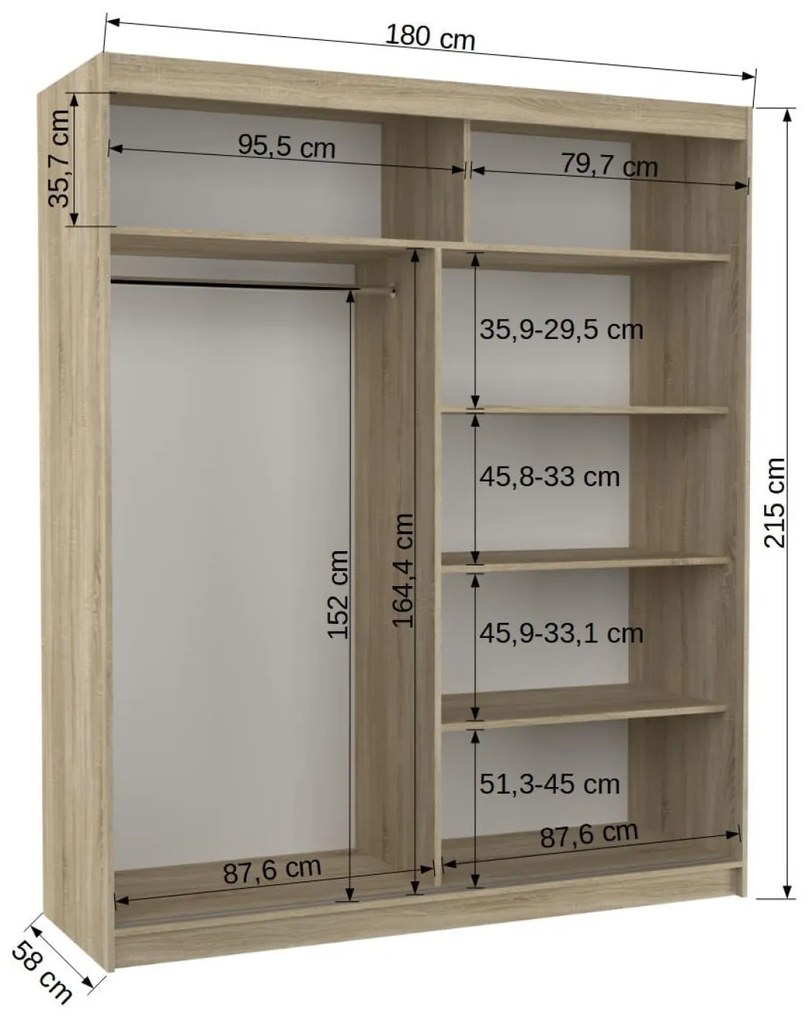 Šatní skříň s posuvnými dveřmi Chester - 180 cm Barva: Bílá