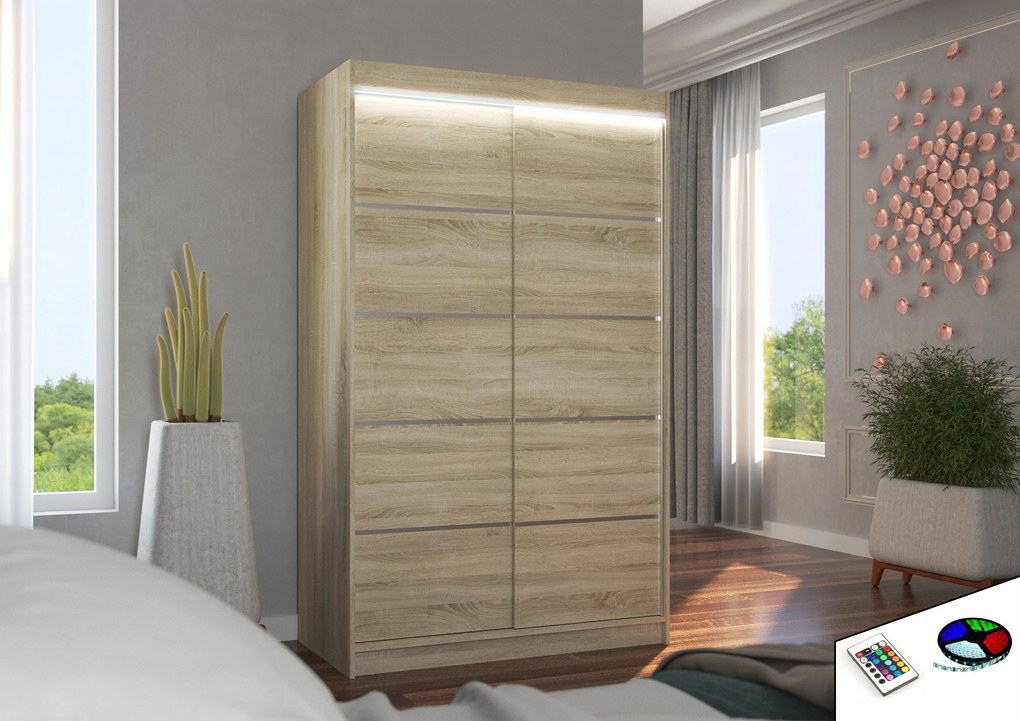 ADRK Furniture Posuvná skříň s LED osvětlením BENISSO 120 ADRK-SW-BEN-S-120+L
