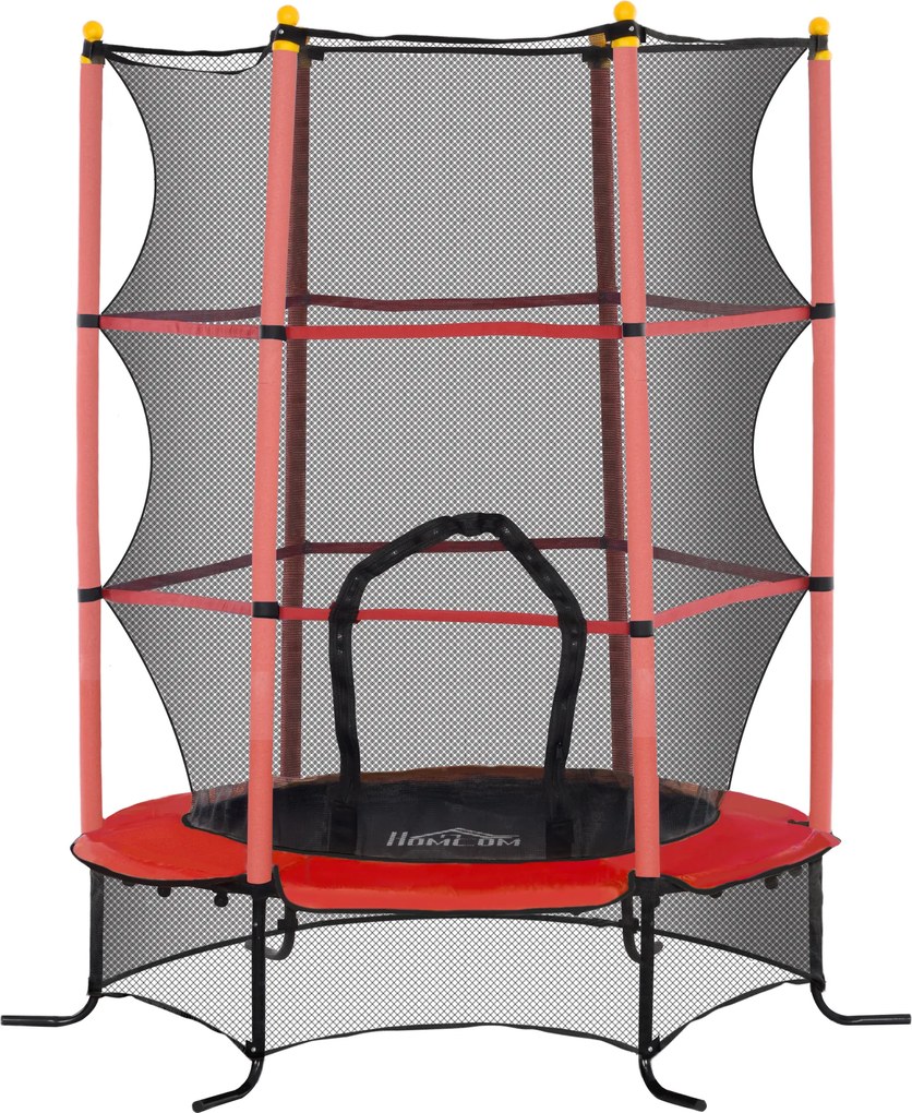HOMCOM dětská trampolína Ø163 cm, trampolína s ochrannou sítí, kryt hran, zahradní trampolína pro děti 3-10 let, max. zatížení 50 kg, červená barva