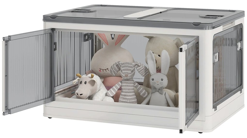 HOMCOM Úložný box Outsunny truhla 69L stohovatelný úložný box s kolečky skládací úložný box s pětistranným přístupem v bílé barvě | Aosom.de
