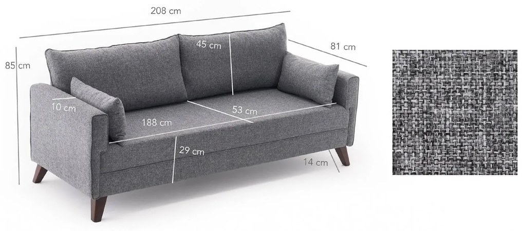 Designová rozkládací sedačka Marisela 208 cm šedá