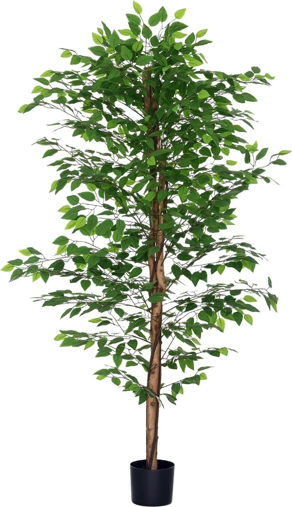 HOMCOM Umělý fikus s přírodními kmeny 180 cm - Umělá rostlina s květináčem a 1260 listy - Dekorace umělého stromu pro domácnost, obývací pokoj, kancel