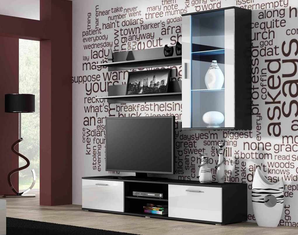 Cama Meble Obývací stěna SOHO 5 Barva: černá/bílá, Délka TV stolku: 140cm