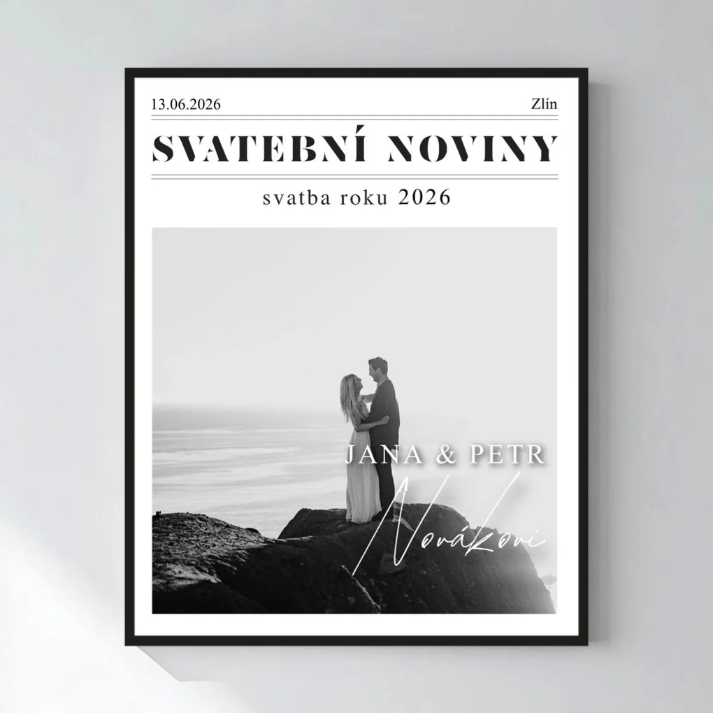 Personalizovaný magický fotoobraz v rámu - 40x50 - svatební noviny
