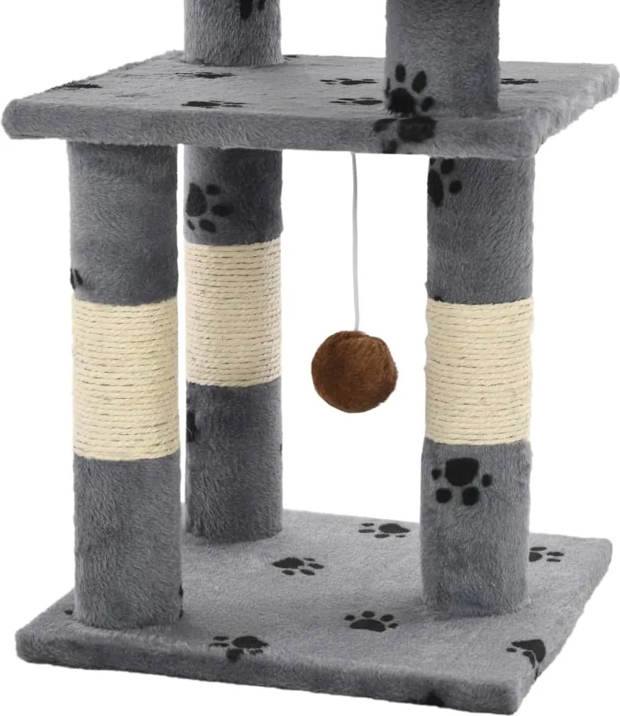 Škrabadlo pro kočky se sisalovými sloupky 65 cm šedé s tlapkami 170608
