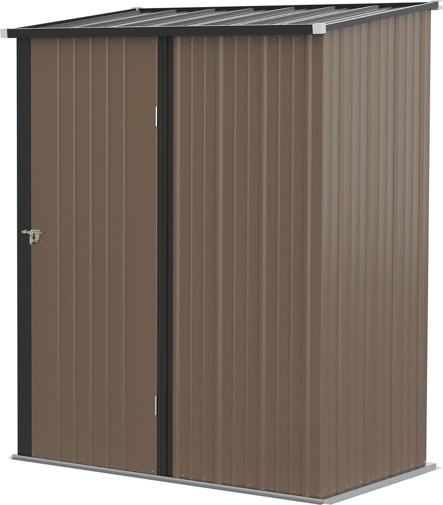 Zahradní kůlna Outsunny 1,34 m² s pultovou střechou, uzamykatelný nástrojový kabinet, vyrobený z pozinkované oceli, 161,5 x 94,5 x 196 cm, hnědý | Aos