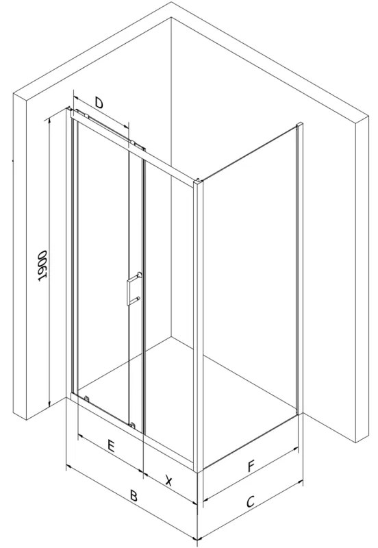 Mexen Apia rozsouvací sprchový kout 90 x 70 cm, Průhledné, Černá + sprchová vanička Flat, Bílá- 840-090-070-70-00-4010B