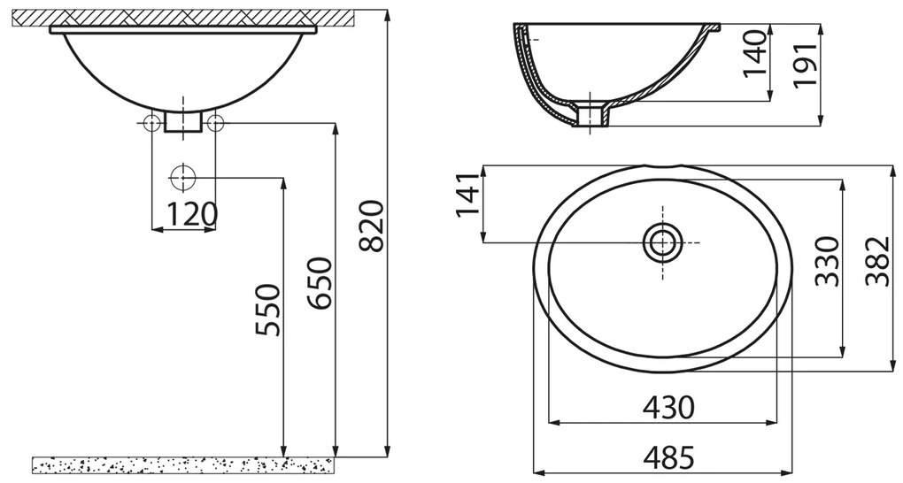 CREAVIT Keramické umyvadlo pod desku, 48,5x38cm, bílá - TP211