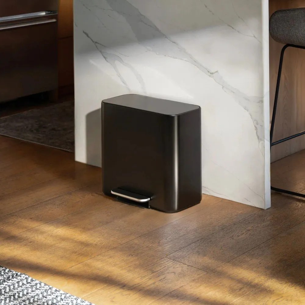 Matně černý ocelový odpadkový koš na tříděný odpad/nášlapný 15 l Dual Mini – simplehuman