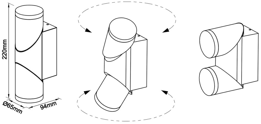 Venkovní válcové nástěnné svítidlo Evo Up/Down LED 12,5W 3000K, otočné, antracit, P54