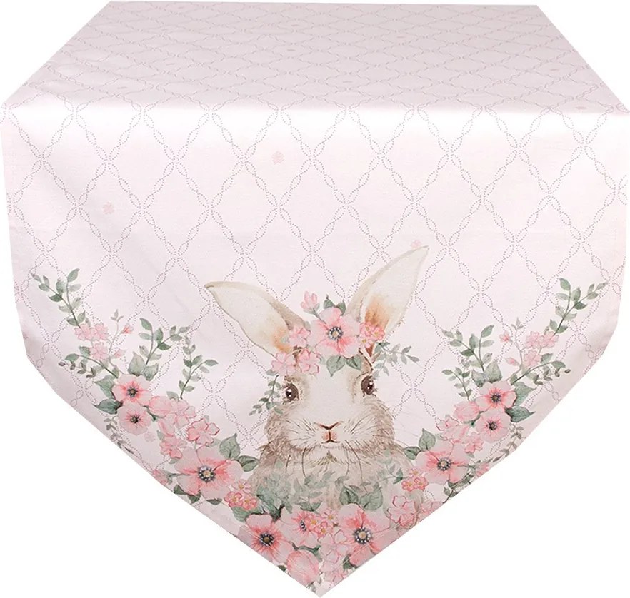 Růžový bavlněný běhoun s králíčkem Floral Easter Bunny - 50*160 cm