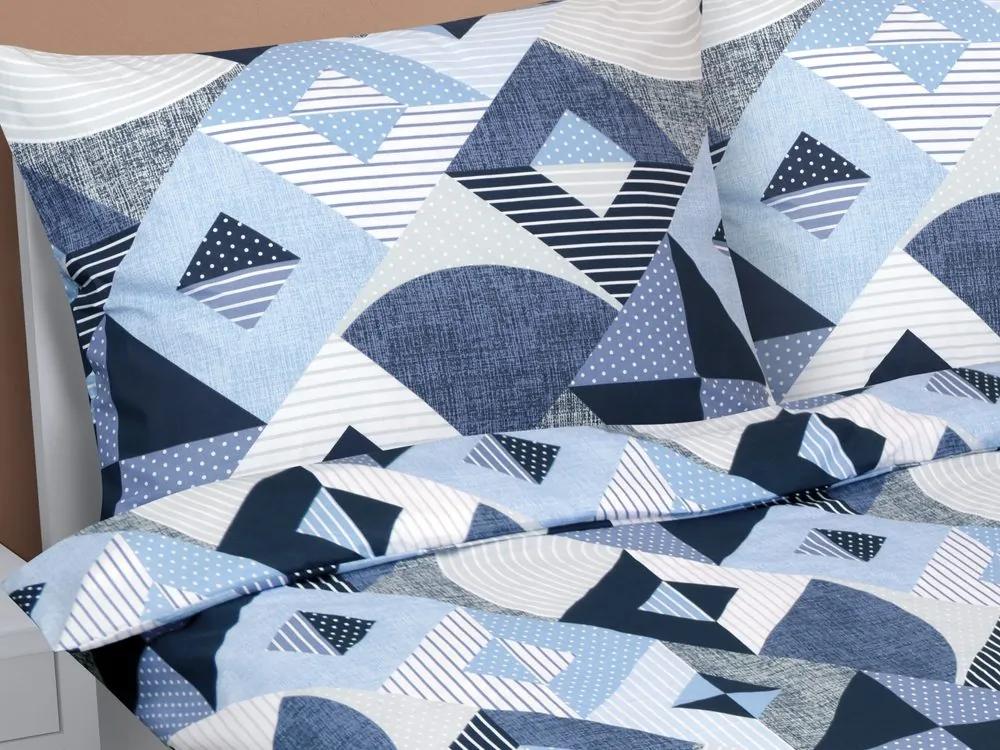 Povlečení bavlna na dvoudeku - 1x 220x200, 2ks 70x90 cm (220 cm šířka x 200 cm délka) modrá geometrie