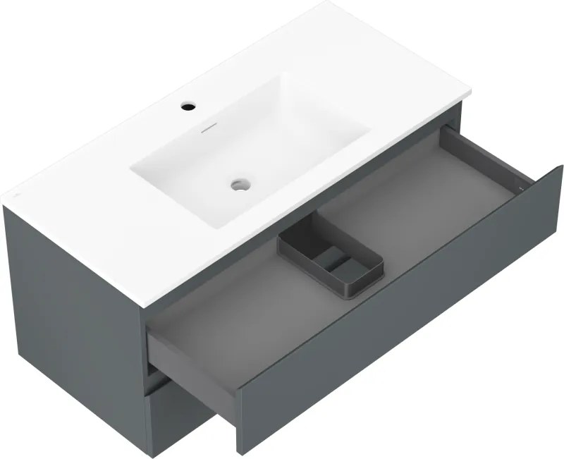 Mexen Orio, koupelnová skříňka 100 cm s umyvadlem Otis, 2 zásuvky, grafitová matná/bílá matná, 91A10-10047-2-BFF66-W18M01