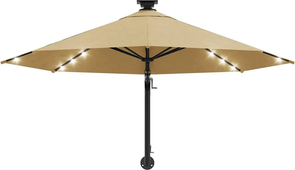 Nástěnný zahradní slunečník s LED 300 cm taupe 312525