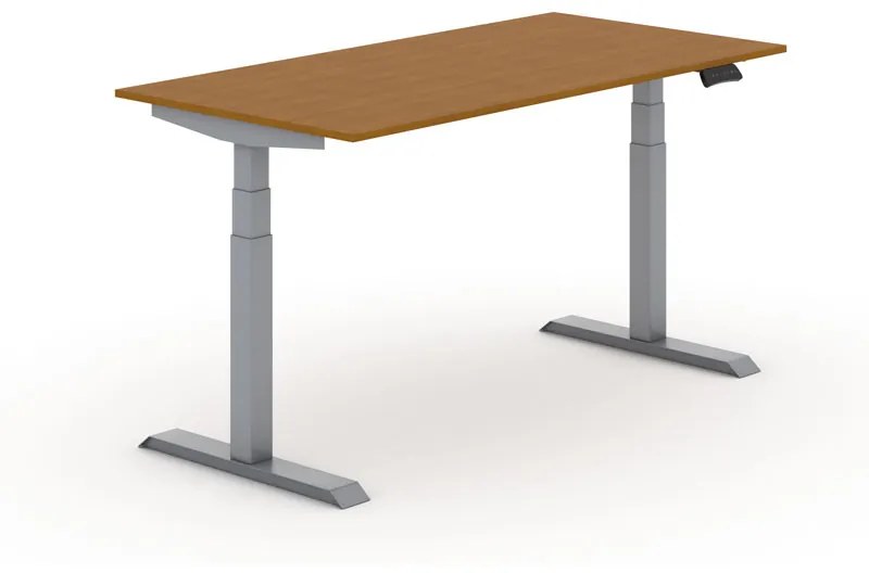 Výškově nastavitelný stůl PRIMO ADAPT, elektrický, 1600x800x625-1275 mm, třešeň, šedá podnož