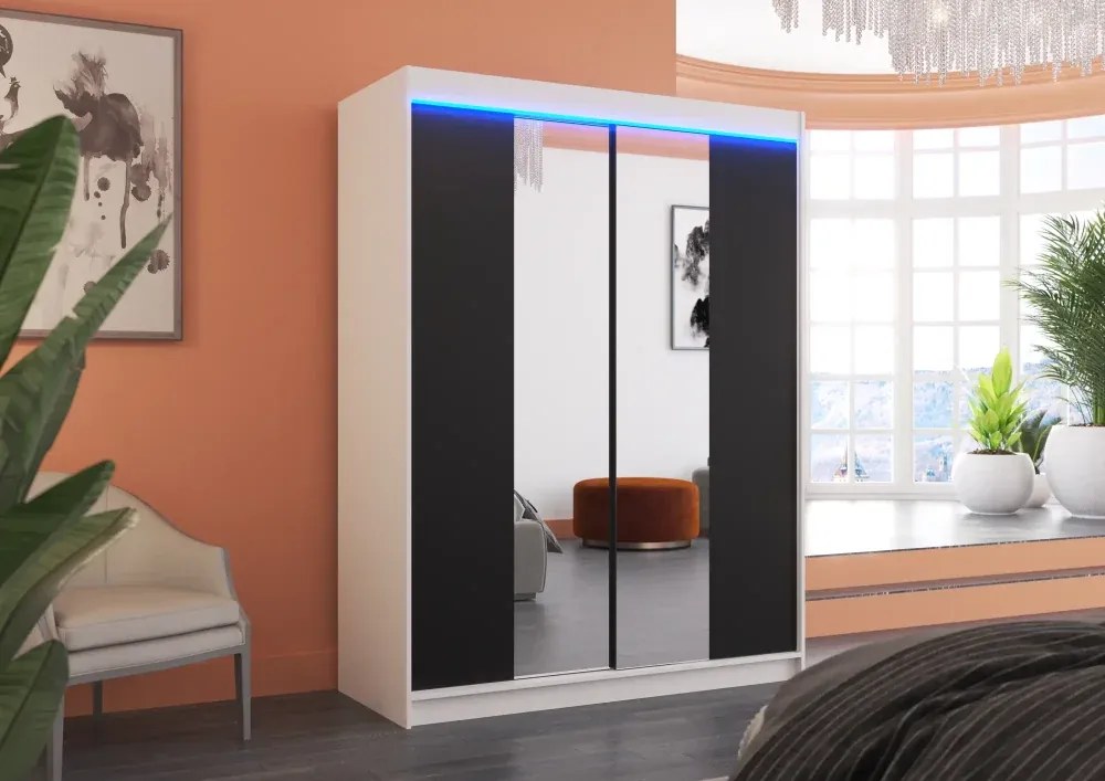 Posuvná skříň se zrcadlem a LED osvětlením FEVER 150