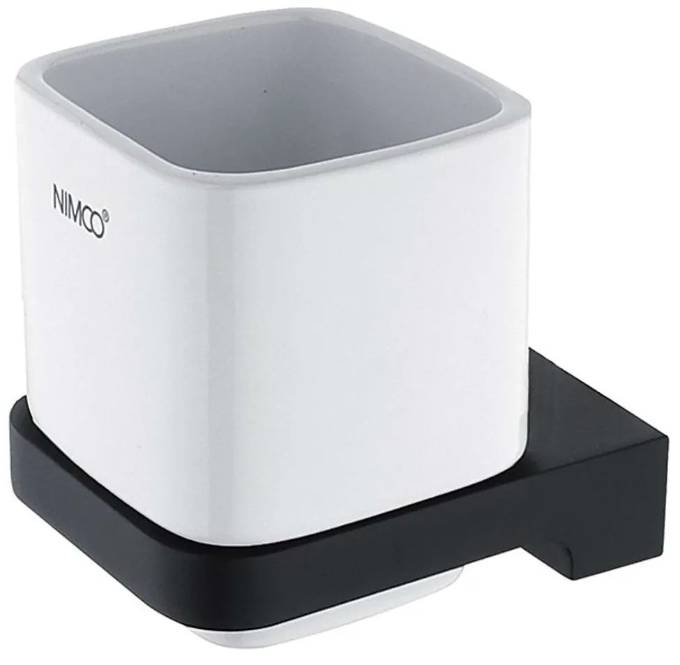 Nimco Maya - Pohárek na kartáčky a pastu s držákem, bílá keramika/černý mat MAC 29058K-90