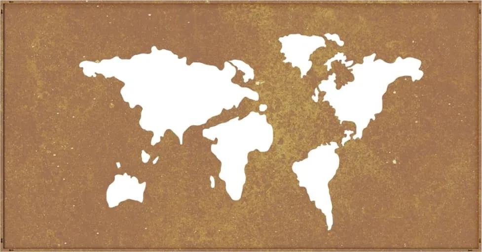 vidaXL Zahradní nástěnná dekorace 105x55 cm cortenová ocel Mapa světa [824498]