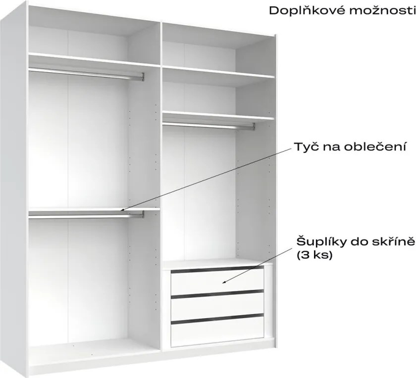 Skříň s posuvnými dveřmi 2,0x2,4m (Dveře Lesklé Bílé), série N Family