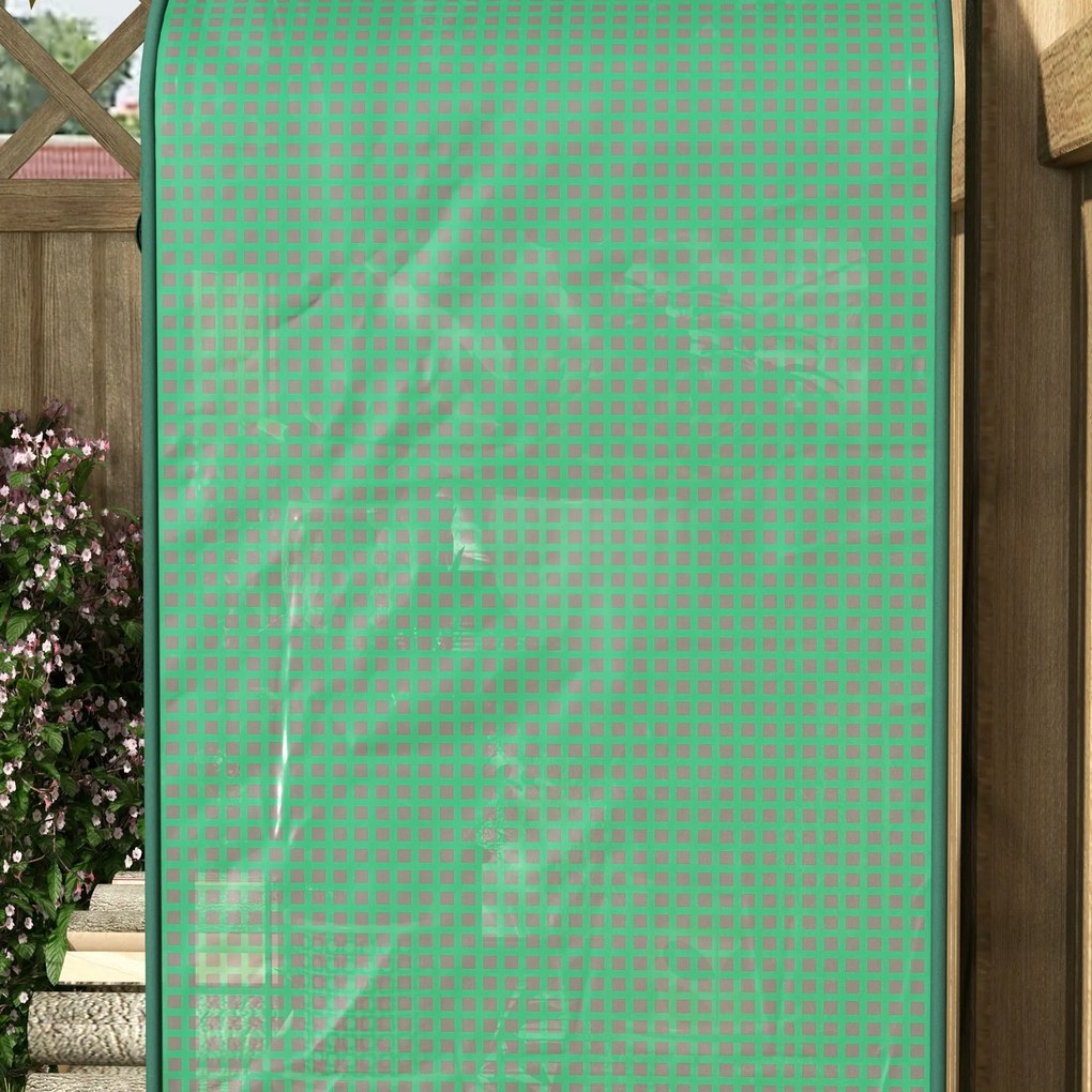 Outsunny skleník na rostliny s 4 policemi a roll-up dveřmi, malý kovový a PE skleník, 69x49x158 cm, tmavě zelený