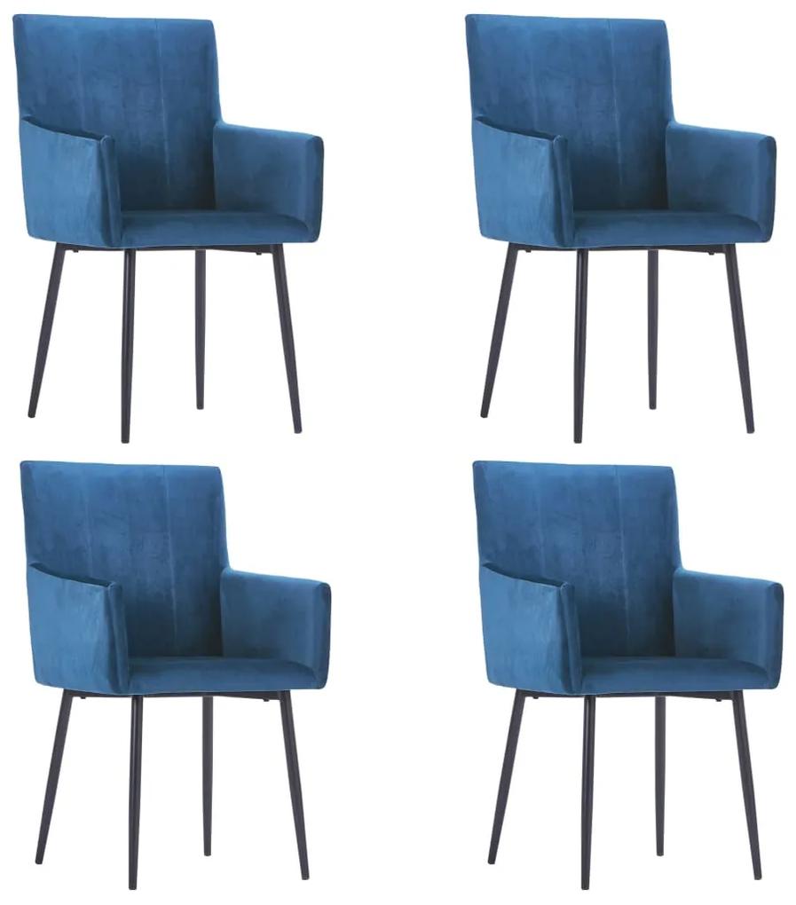 3051085 vidaXL Jídelní židle s područkami 4 ks modré samet