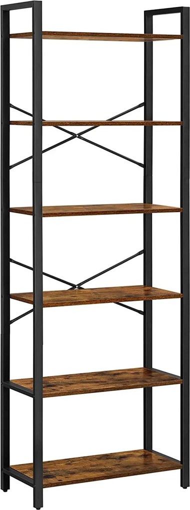 6patrová knihovna úložná police s ocelovým rámem 66 x 30 x 186 cm, rustikální hnědá